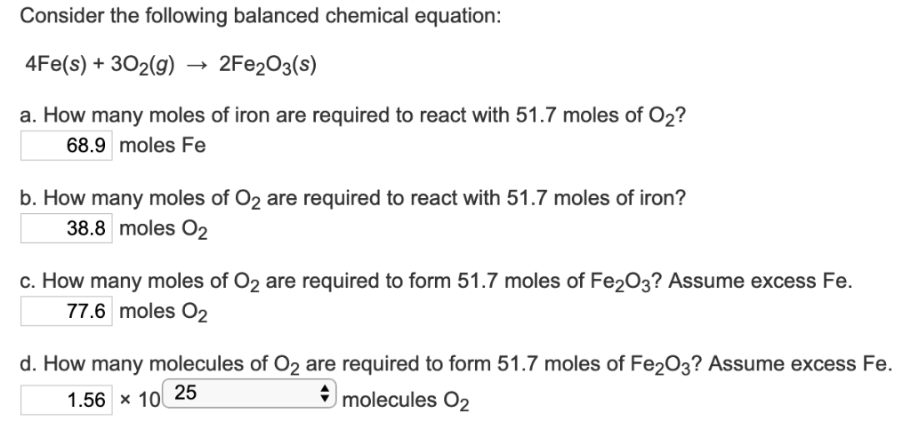 Solved Consider The Following Balanced Chemical Equation