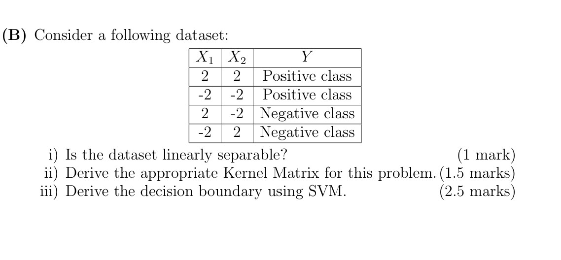 Solved (B) ﻿Consider a following dataset:i) ﻿Is the dataset | Chegg.com