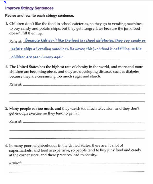 7. Improve Stringy Sentences Revise and rewrite each | Chegg.com