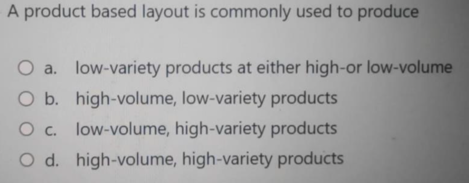 Solved A product based layout is commonly used to producea. | Chegg.com