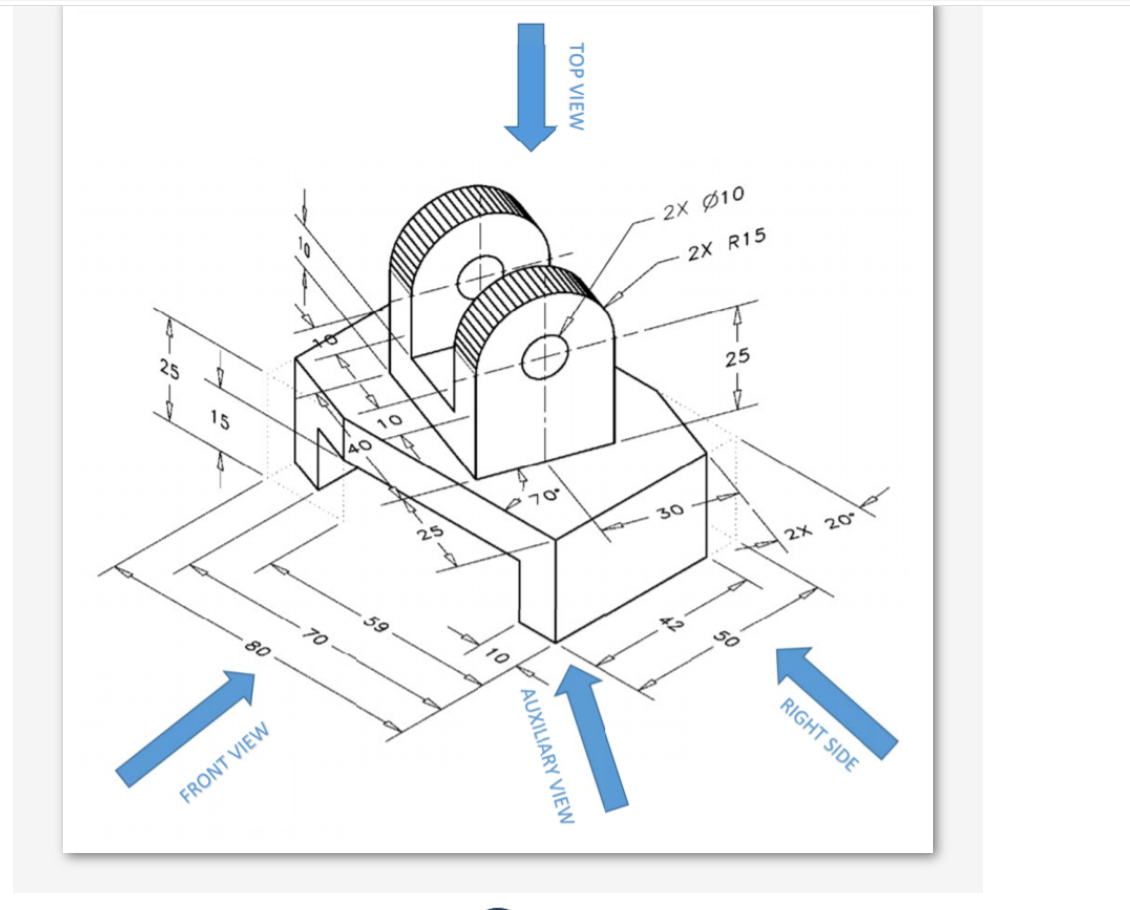 Solved using autocad, Draw an Orthographic view of the part | Chegg.com