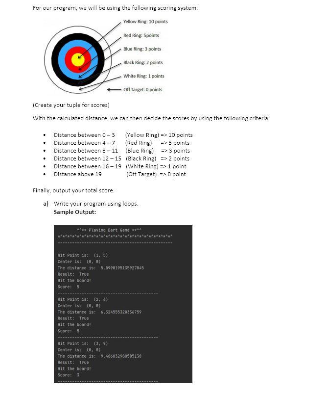 Solved Write a program in Python to be used in a dart game | Chegg.com