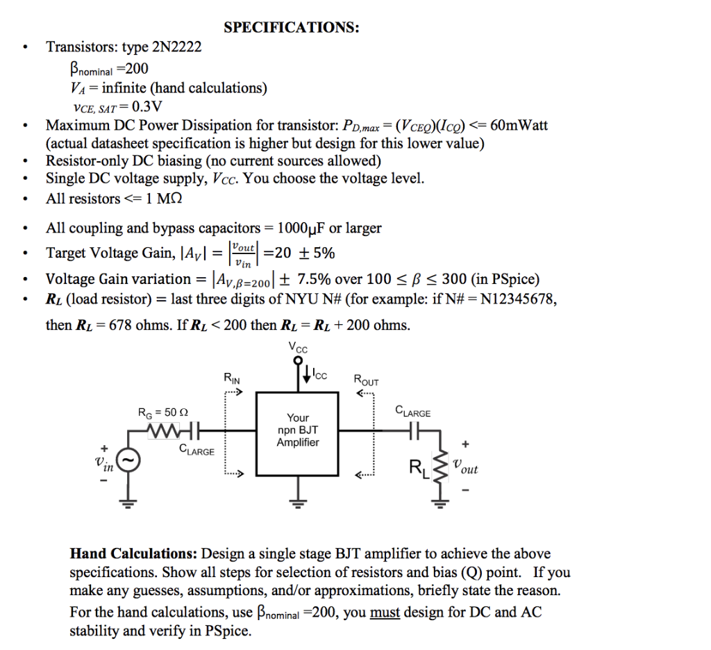 Solved . SPECIFICATIONS: Transistors: type 2N2222 Bnominal | Chegg.com