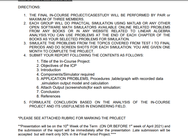 Solved DIRECTIONS: 1. THE FINAL IN-COURSE PROJECT/CASESTUDY | Chegg.com