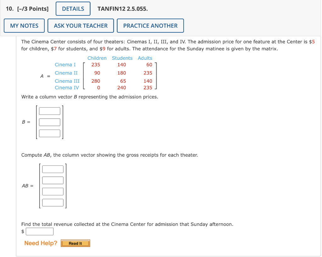 Solved The Cinema Center consists of four theaters: Cinemas | Chegg.com