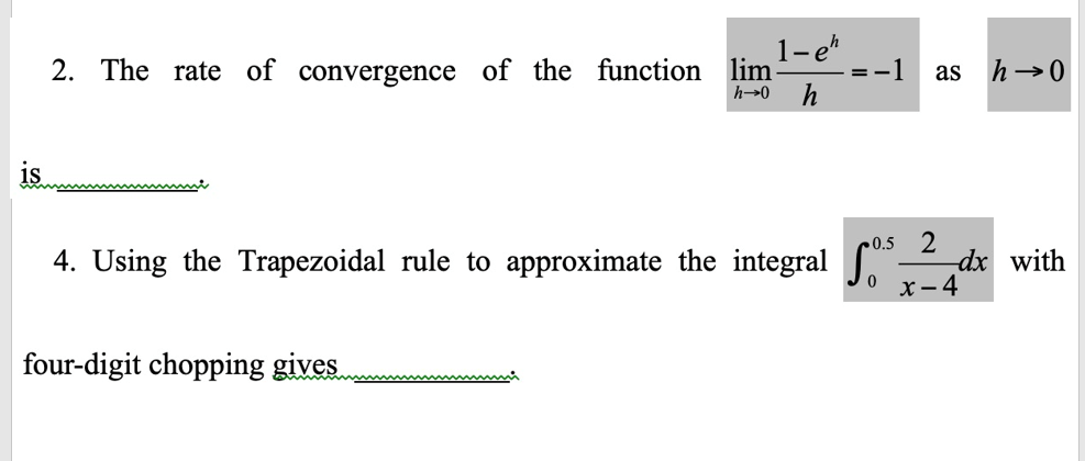 Solved 2. The rate of convergence of the function 1-eh lim = | Chegg.com