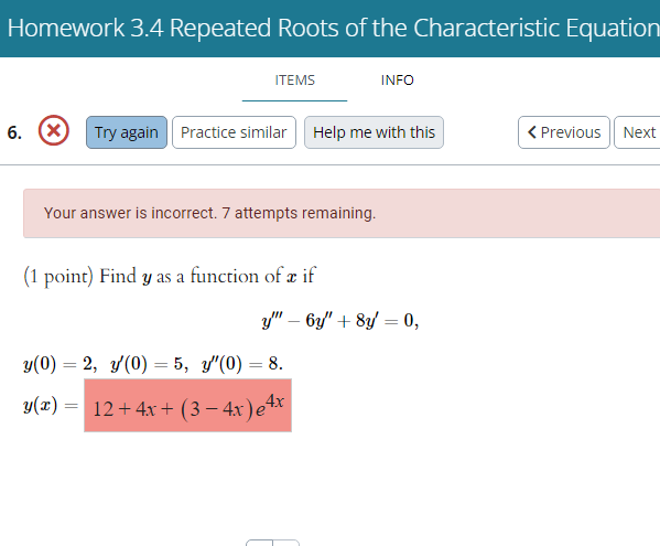 Solved Homework 3.4 Repeated Roots of the Characteristic | Chegg.com