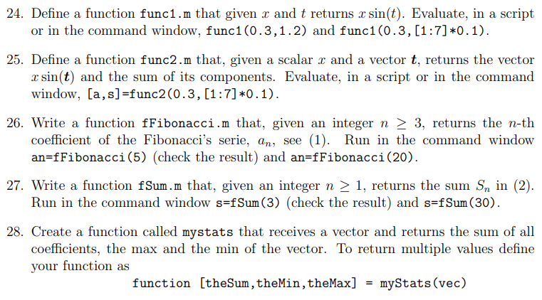 Solved 24. Define a function func1.m that given x and t | Chegg.com
