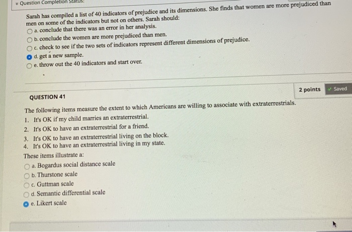 Solved Question Completion Status: Sarah has compiled a list | Chegg.com