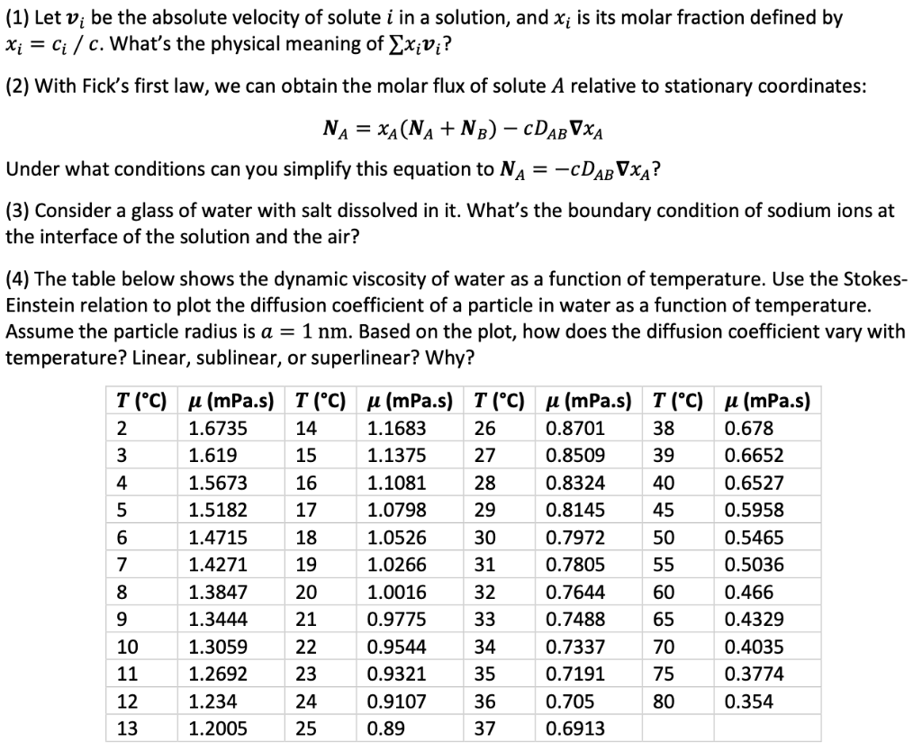 Solved (1) Let vi be the absolute velocity of solute i in a | Chegg.com