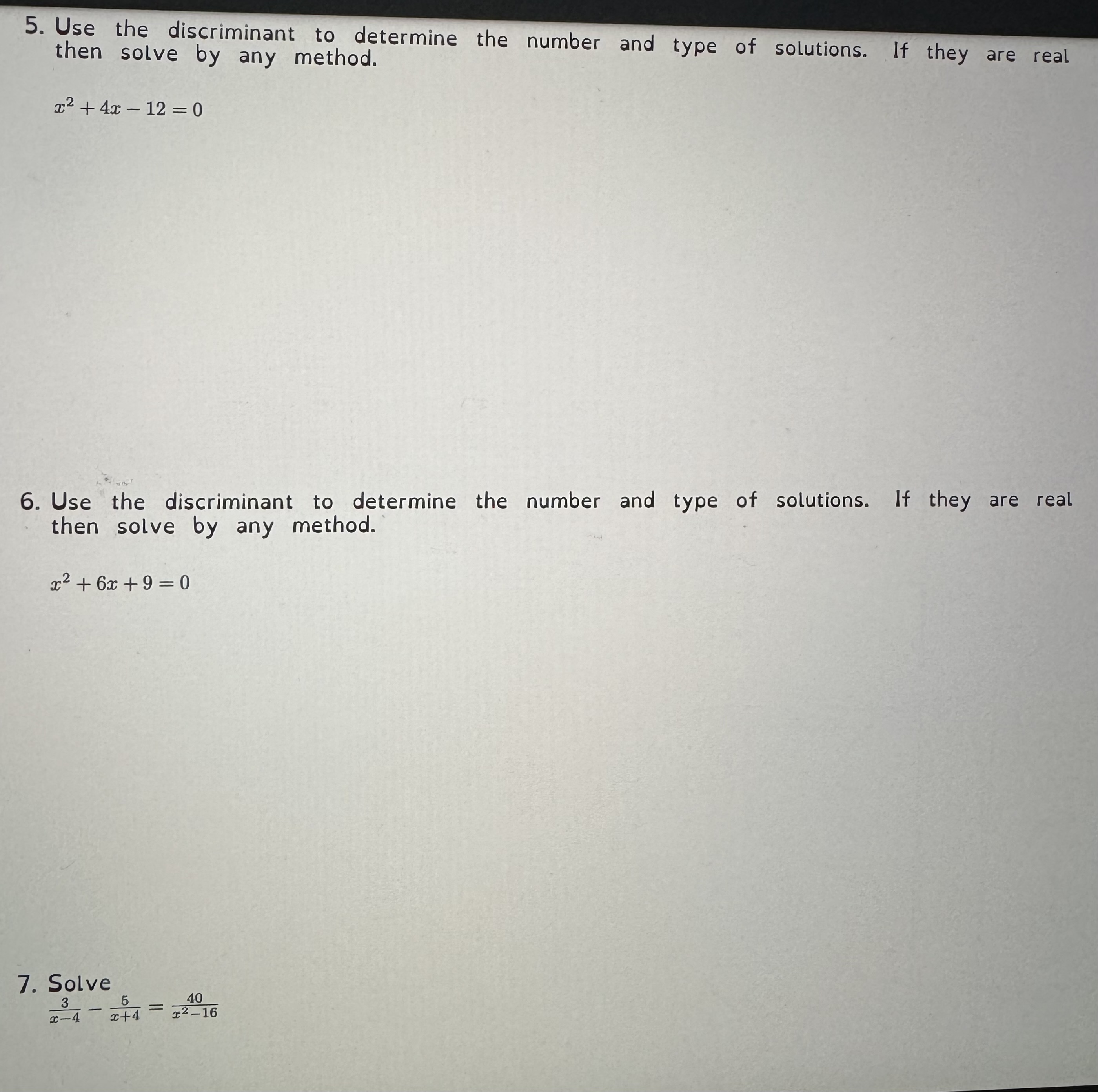 Solved Use the discriminant to determine the number and type | Chegg.com