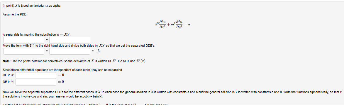 Solved (1 point) is typed as lambda, a as alpha. Assume the | Chegg.com