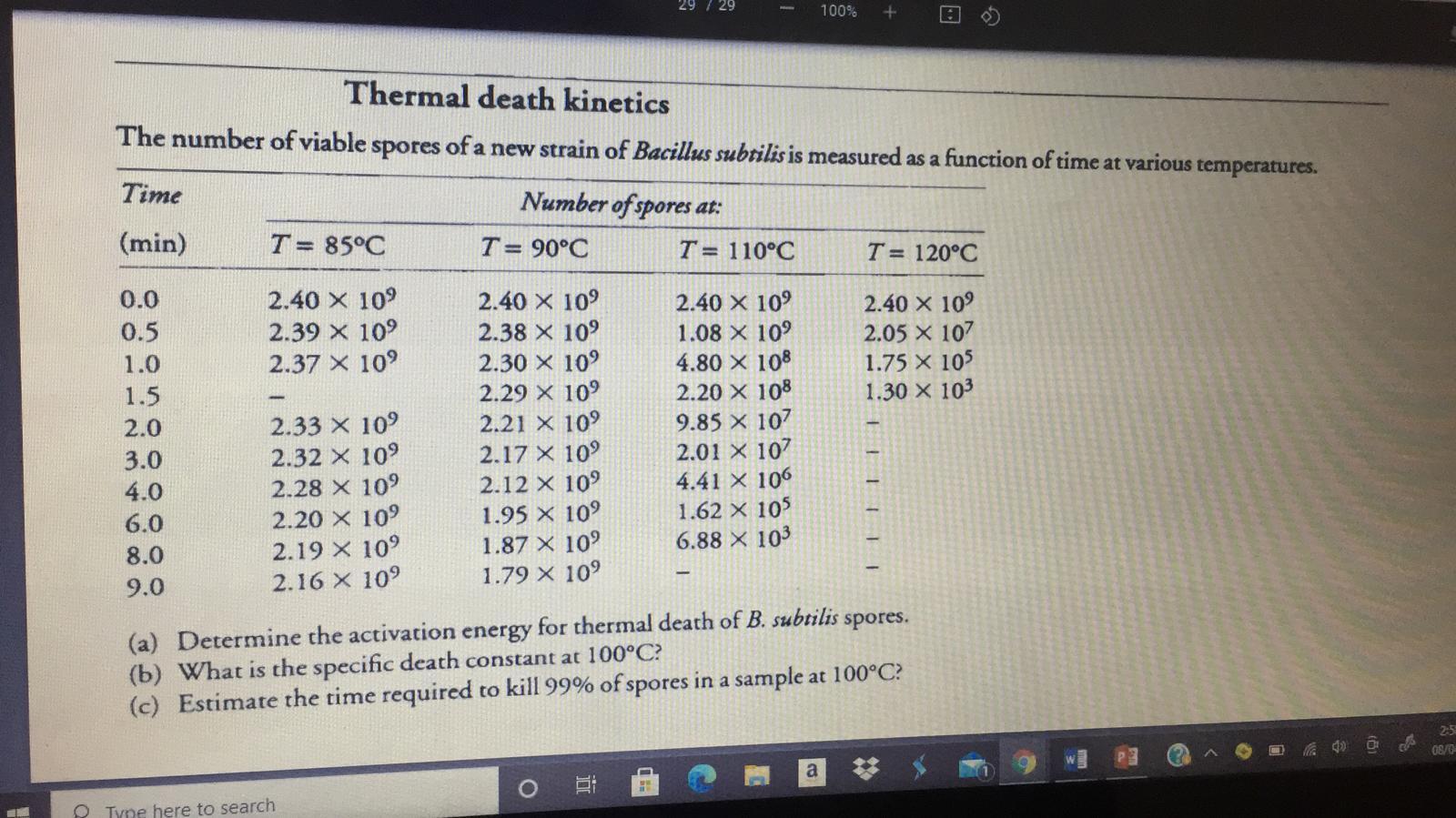 Solved 29 / 29 100% + Thermal death kinetics The number of | Chegg.com