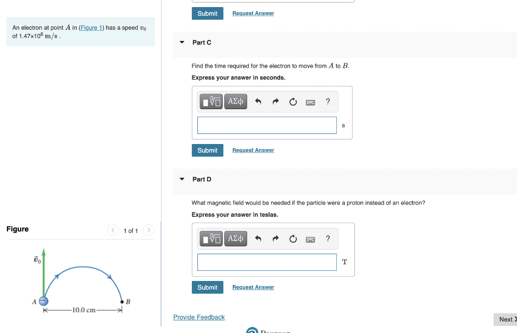 Solved An electron at point A in (Figure 1) has a speed v0 | Chegg.com