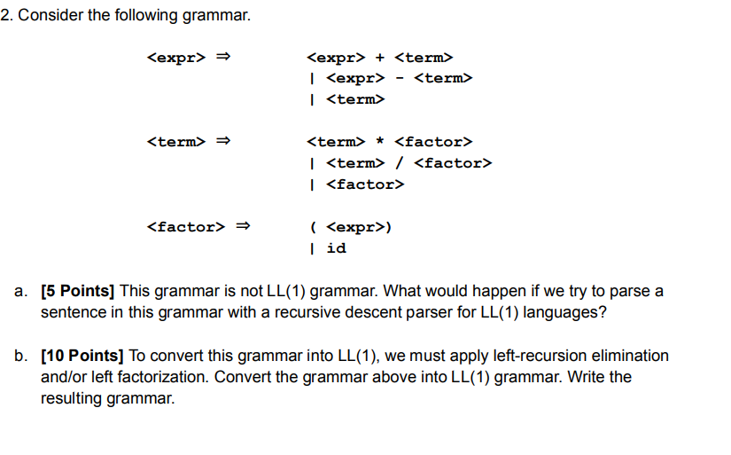 Solved 2. Consider the following grammar. a. [5 Points] This | Chegg.com