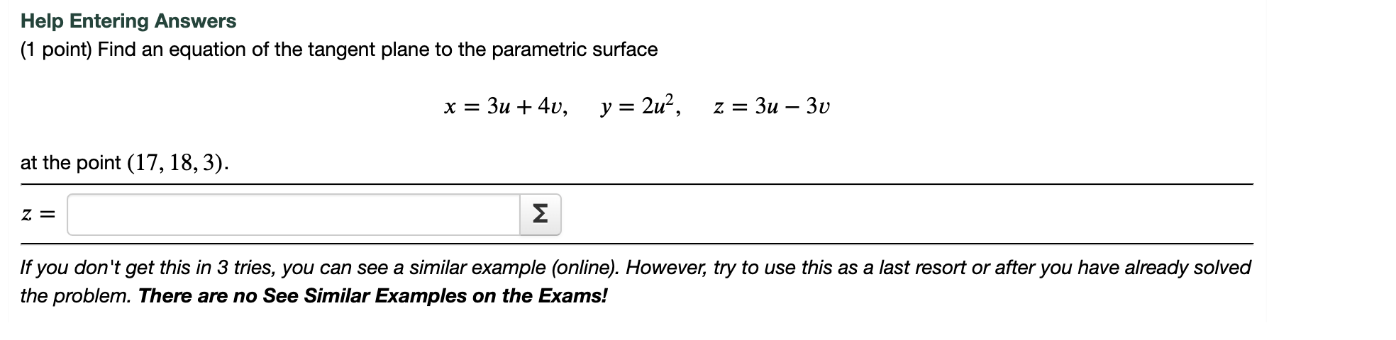 Solved Help Entering Answers (1 point) Find an equation of | Chegg.com