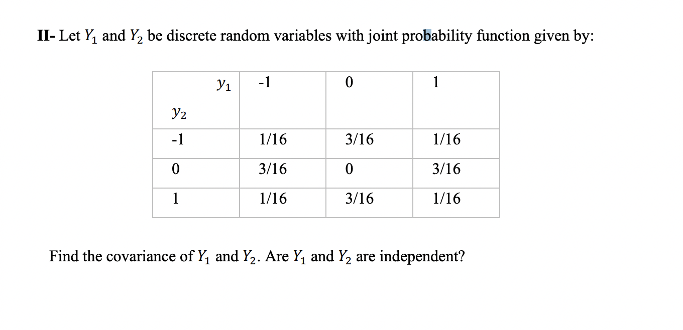 Solved II- Let Y1 and Y2 be discrete random variables with | Chegg.com