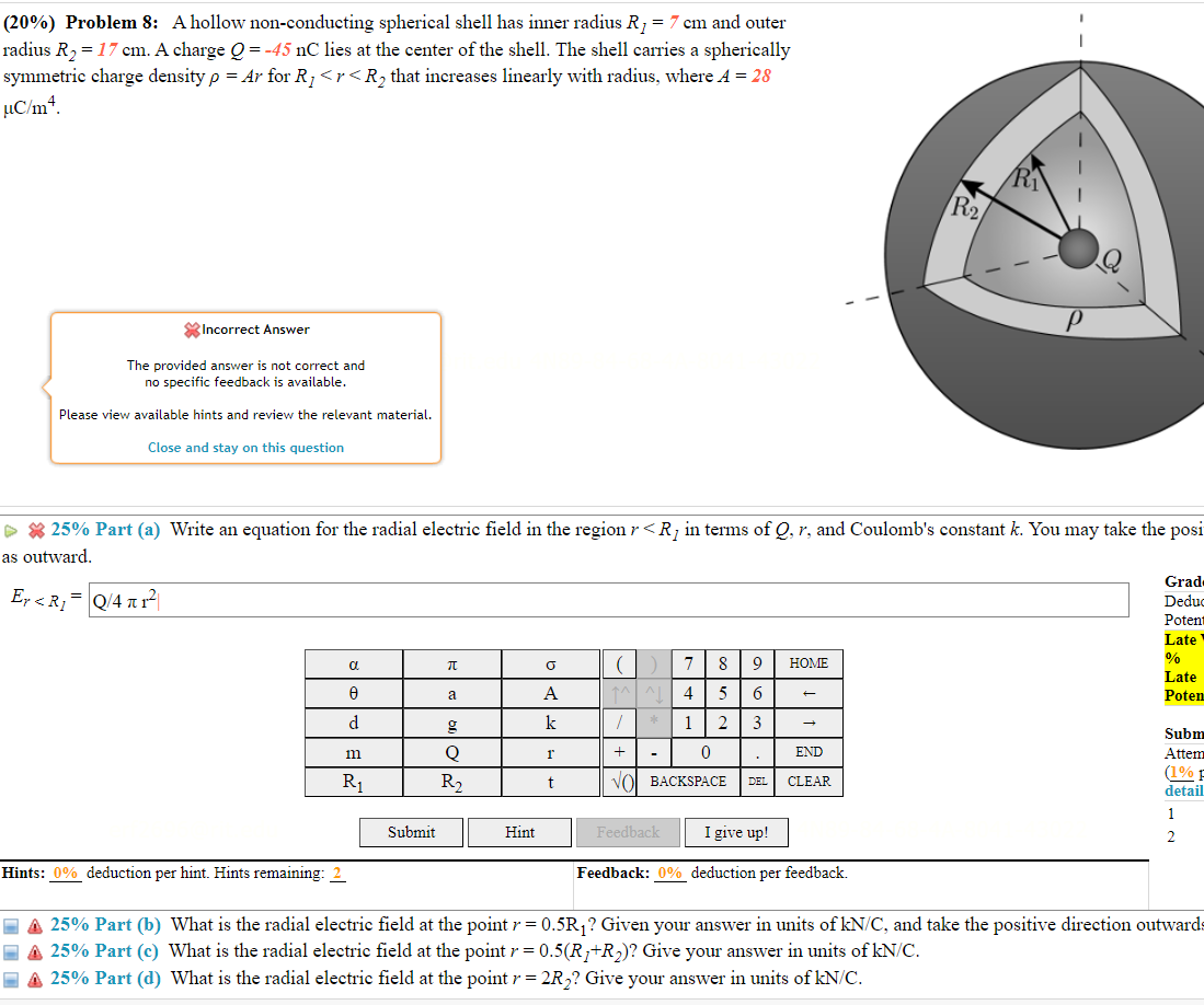 Solved (20\%) Problem 8: A hollow non-conducting spherical | Chegg.com
