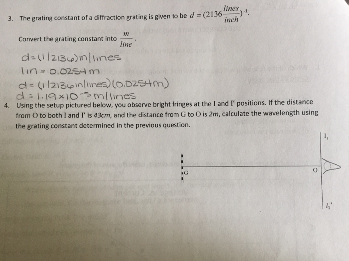 Solved lines i 3. The grating constant of a diffraction | Chegg.com