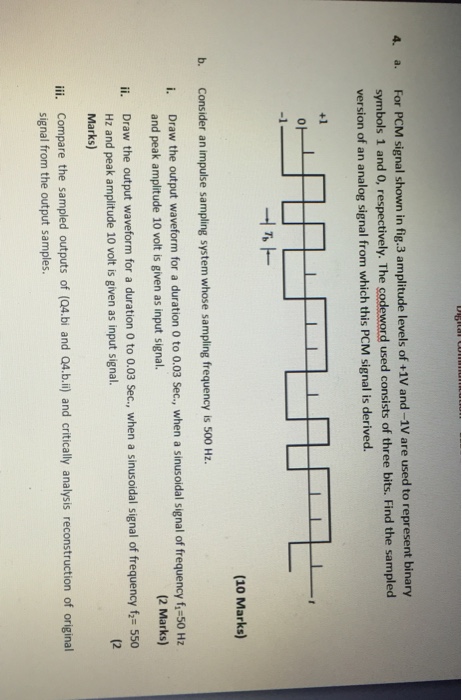 Solved a. For PCM signal shown in fig.3 amplitude levels of | Chegg.com