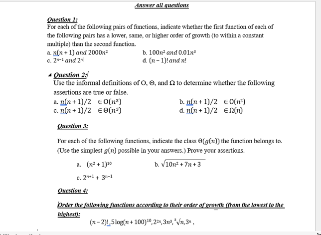 Solved =Answer all questionsQuestion 1:For each of ﻿the | Chegg.com