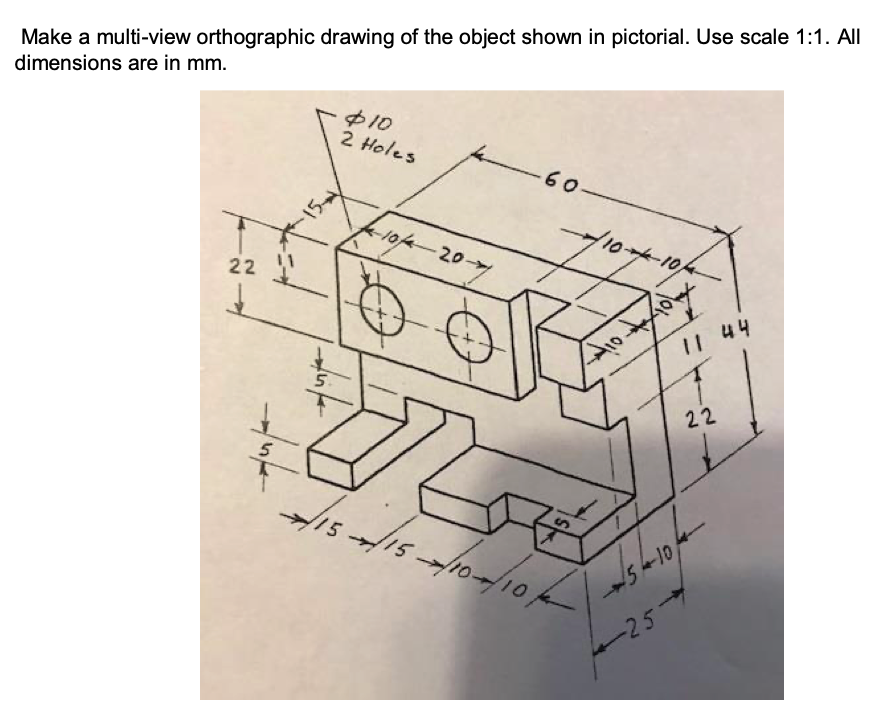 Solved Make a multi-view orthographic drawing of the object | Chegg.com