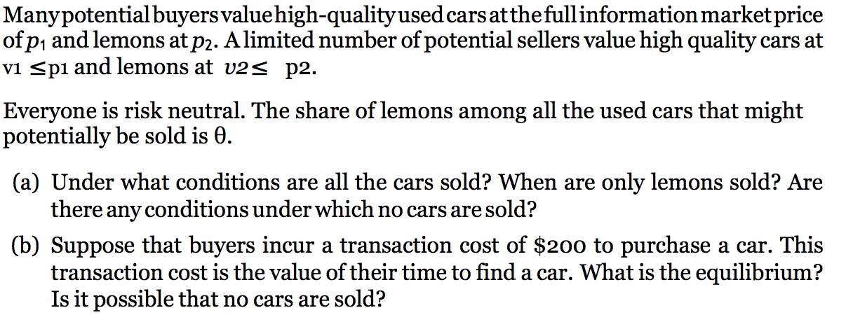 Solved Manypotentialbuyers value high-qualityused cars | Chegg.com