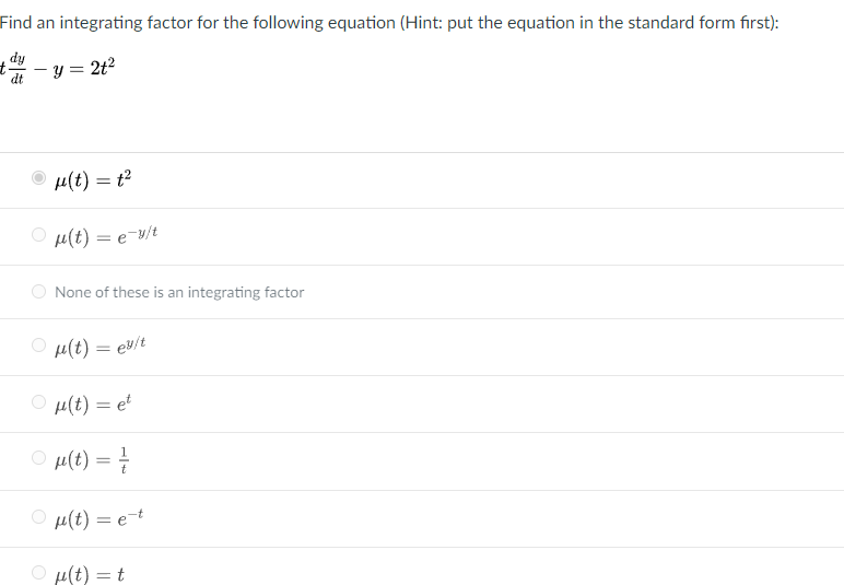 Solved Find an integrating factor for the following equation | Chegg.com