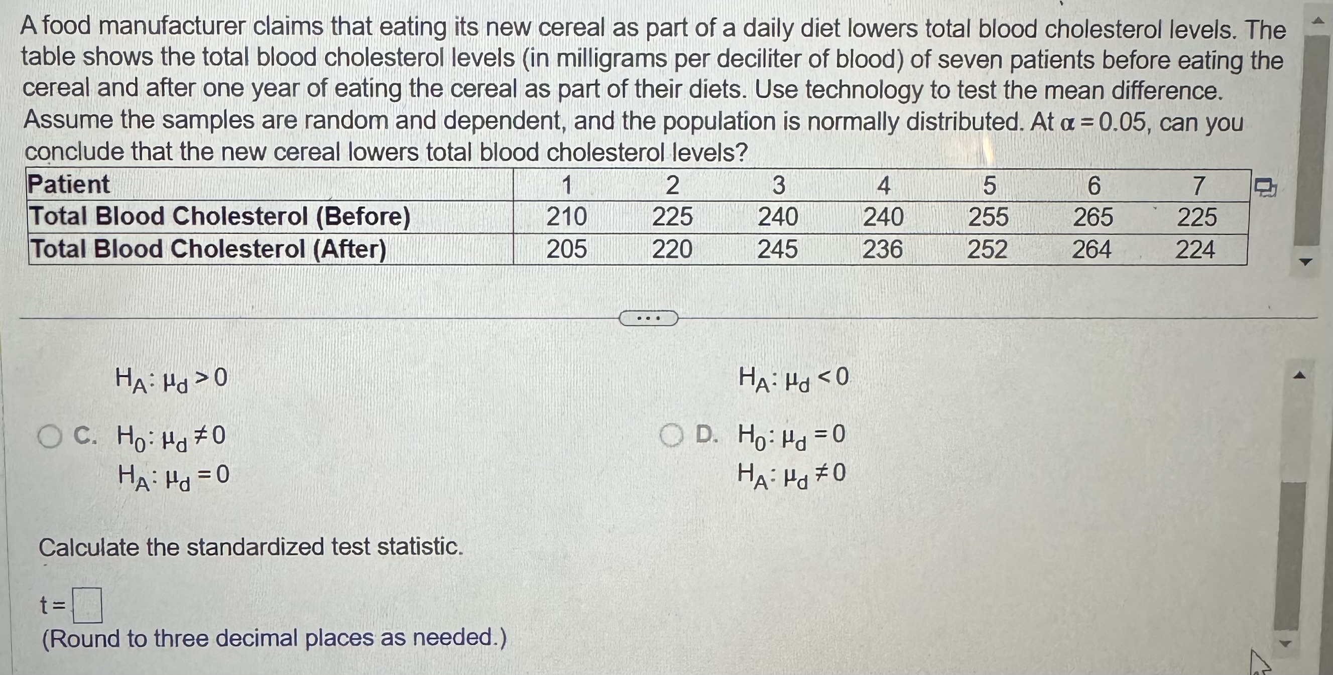 Solved A food manufacturer claims that eating its new cereal | Chegg.com