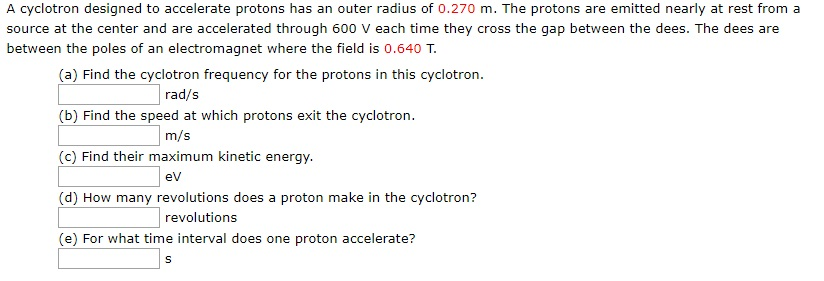 Solved A cyclotron designed to accelerate protons has an | Chegg.com