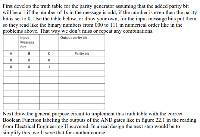 Solved First develop the truth table for the parity | Chegg.com