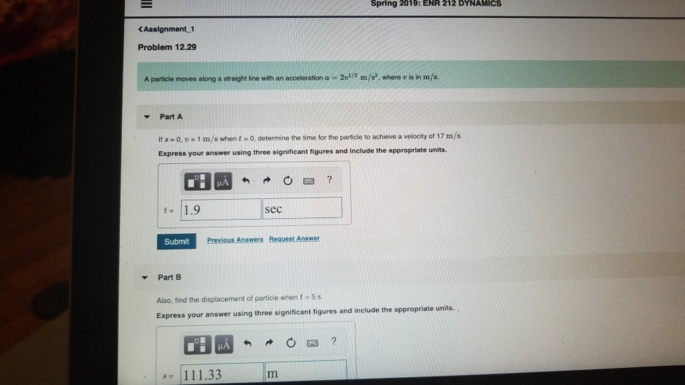 Solved Spring 2019: ENR 212 DYNAMICS CAssignment 1 Problem | Chegg.com