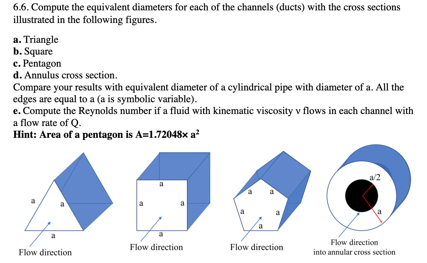 Solved 6.6. Compute the equivalent diameters for each of the | Chegg.com
