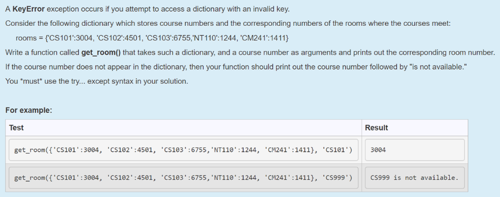 Solved A KeyError exception occurs if you attempt to access | Chegg.com