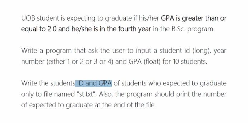 UOB student is expecting to graduate if his/her GPA | Chegg.com