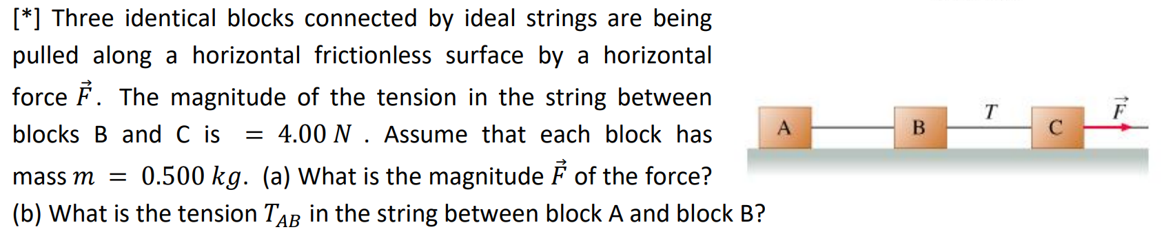 Solved [*] Three identical blocks connected by ideal strings | Chegg.com