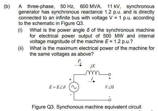 Solved (b) A three-phase, 50 Hz, 600 MVA, 11 kV, synchronous | Chegg.com