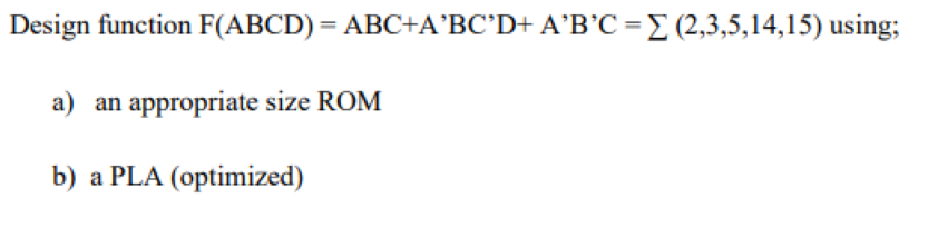 Solved Design function F(ABCD) = ABC+A’BC'D+ A'B'C = | Chegg.com