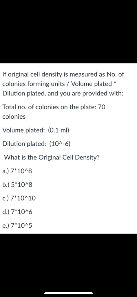 Solved If original cell density is measured as No. of | Chegg.com