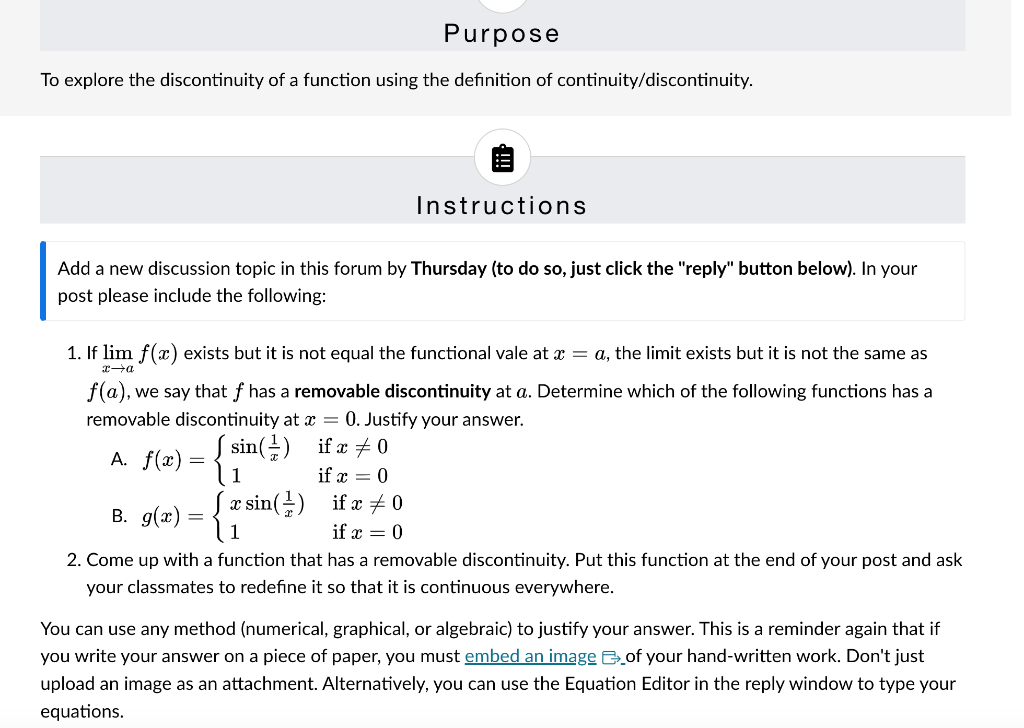 Solved To explore the discontinuity of a function using the | Chegg.com