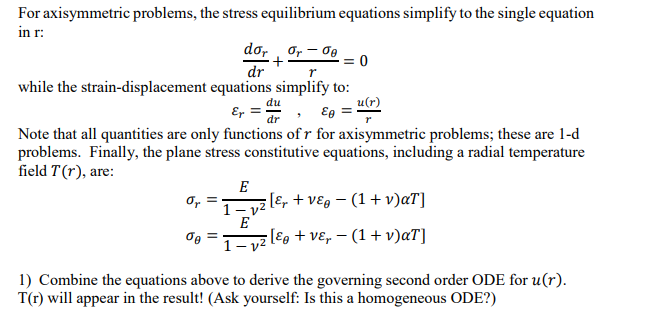 Solved For axisymmetric problems, the stress equilibrium | Chegg.com