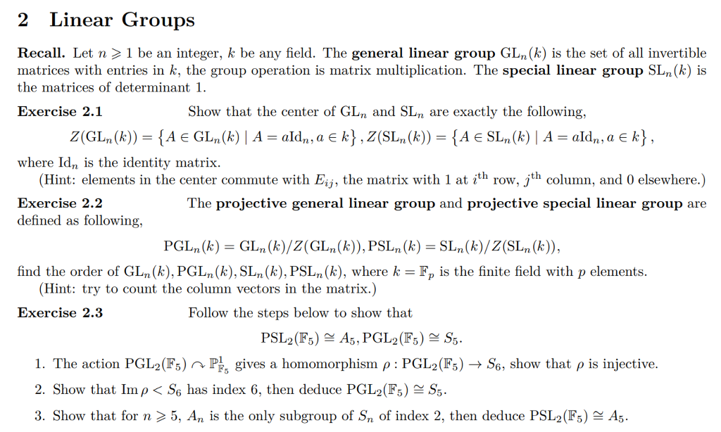 Recall. Let n⩾1 be an integer, k be any field. The | Chegg.com