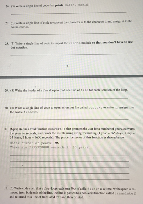 Solved World! 26. (3) Write a single line of code that | Chegg.com