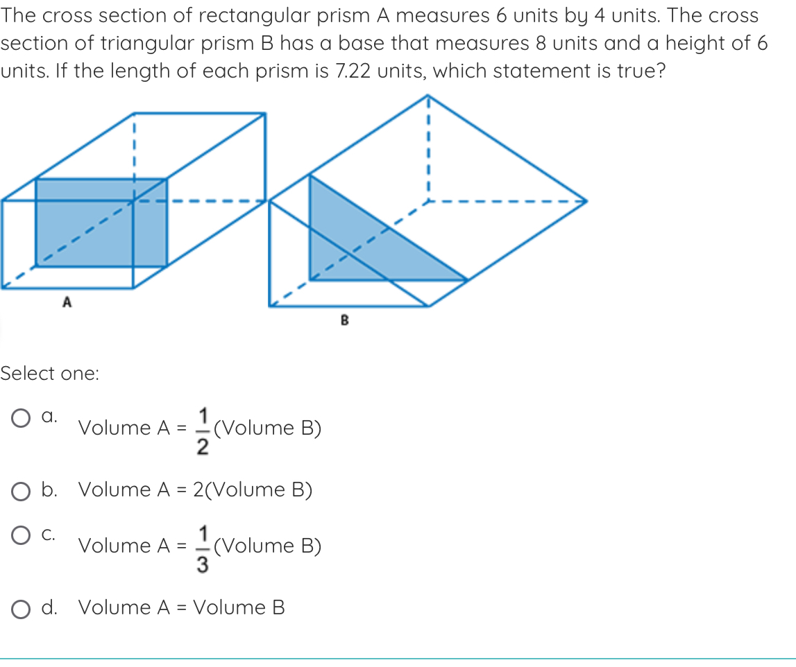 Solved The cross section of rectangular prism A measures 6 | Chegg.com