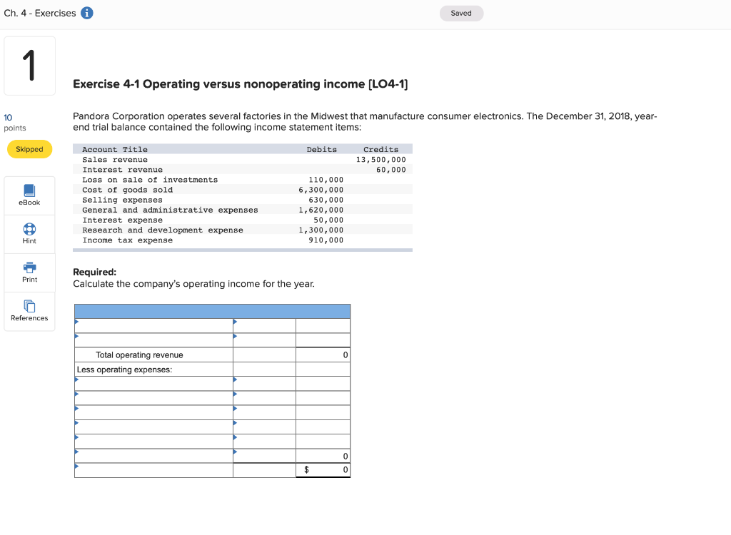 Solved Ch. 4 Exercises Saved Exercise 4-1 Operating versus | Chegg.com