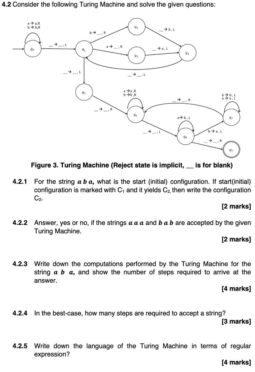 4.2 Consider the following Turing Machine and solve | Chegg.com