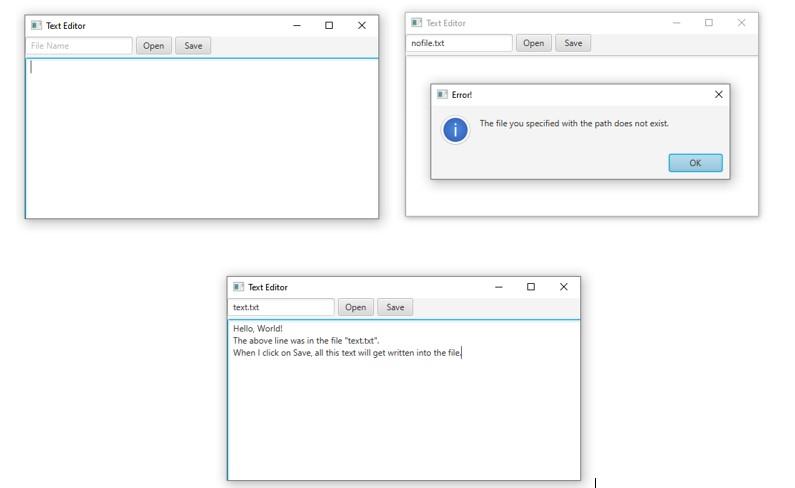 Solved Create a text file editor using JavaFX. At the top, | Chegg.com
