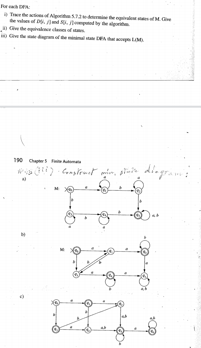 Solved For each DFA: i) Trace the actions of Algorithm 5.7.2 | Chegg.com