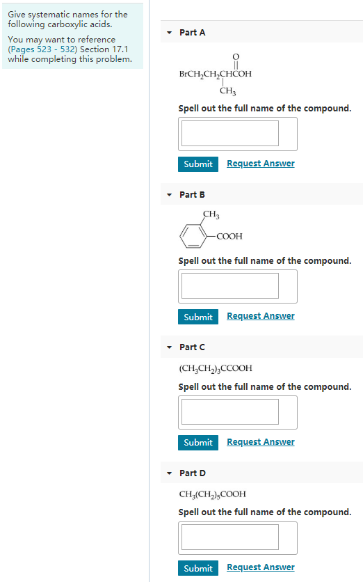 Solved Part A Give systematic names for the following | Chegg.com