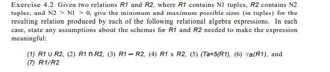 Solved Exercise 4.2 Given two relations R1 and R2, where R1 | Chegg.com